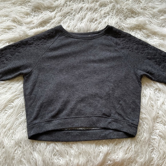 dylan | Tops | Dylan Heather Charcoal Grey Floral Embroidered Sleeve ...